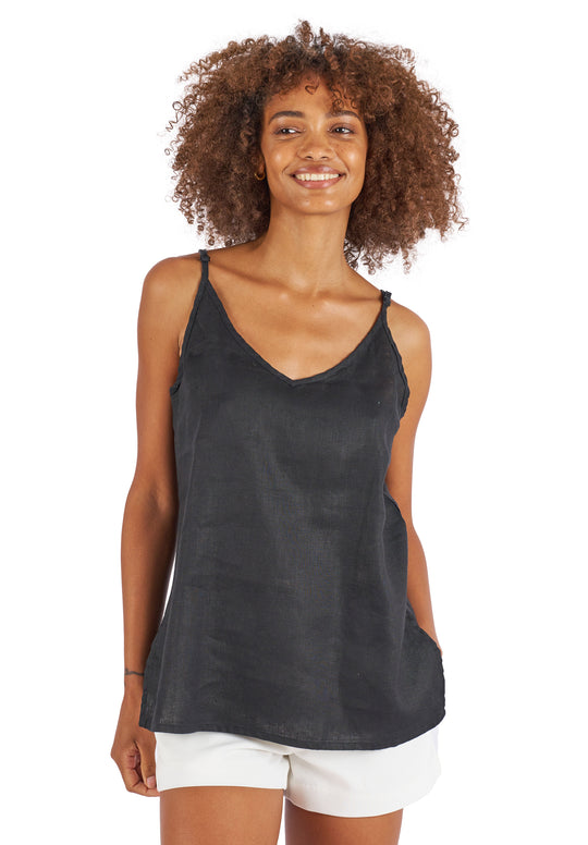 Cami-V Black Linen Top – CAMIXA