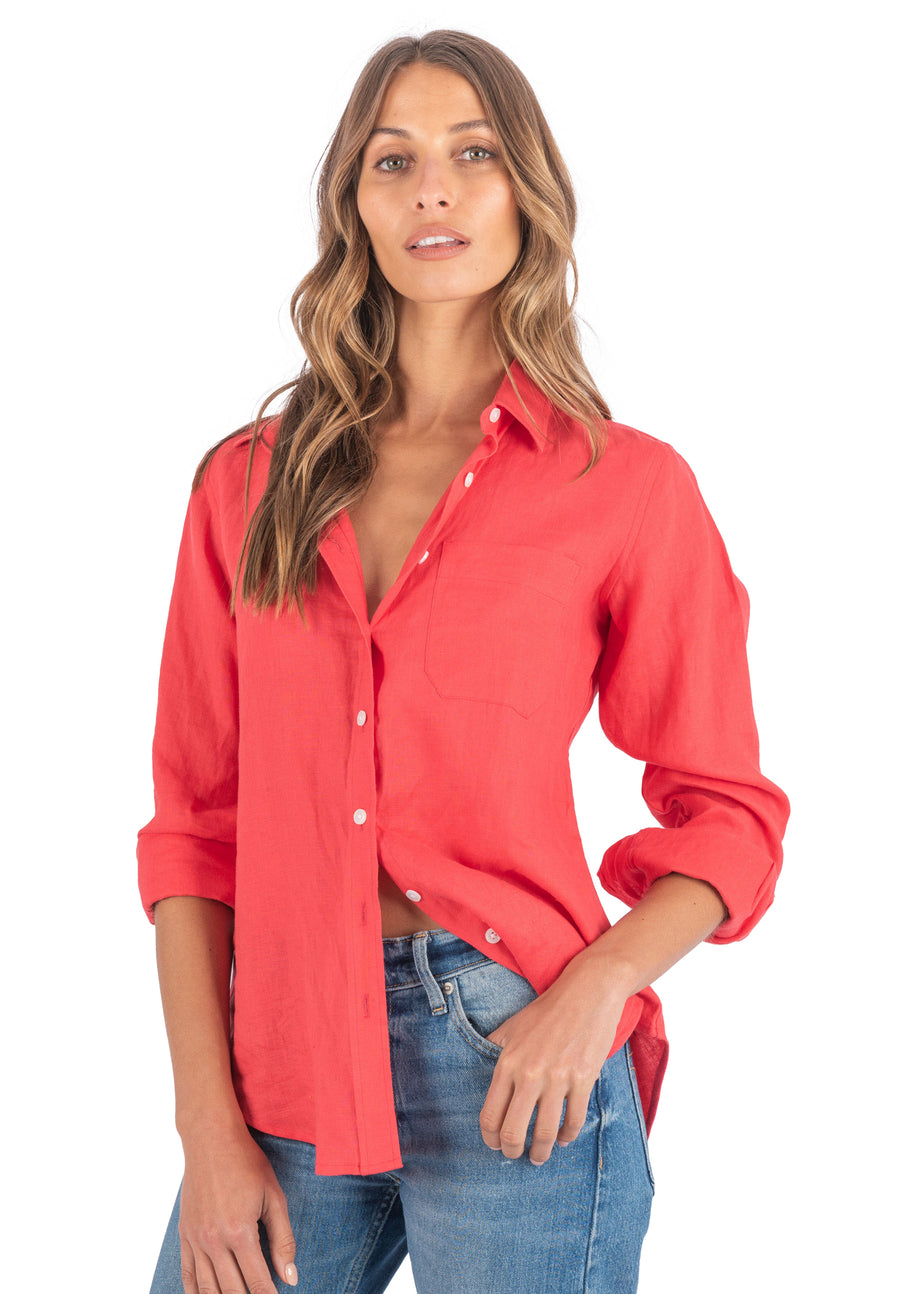 Iris Coral Classic Fit Linen Shirt – CAMIXA