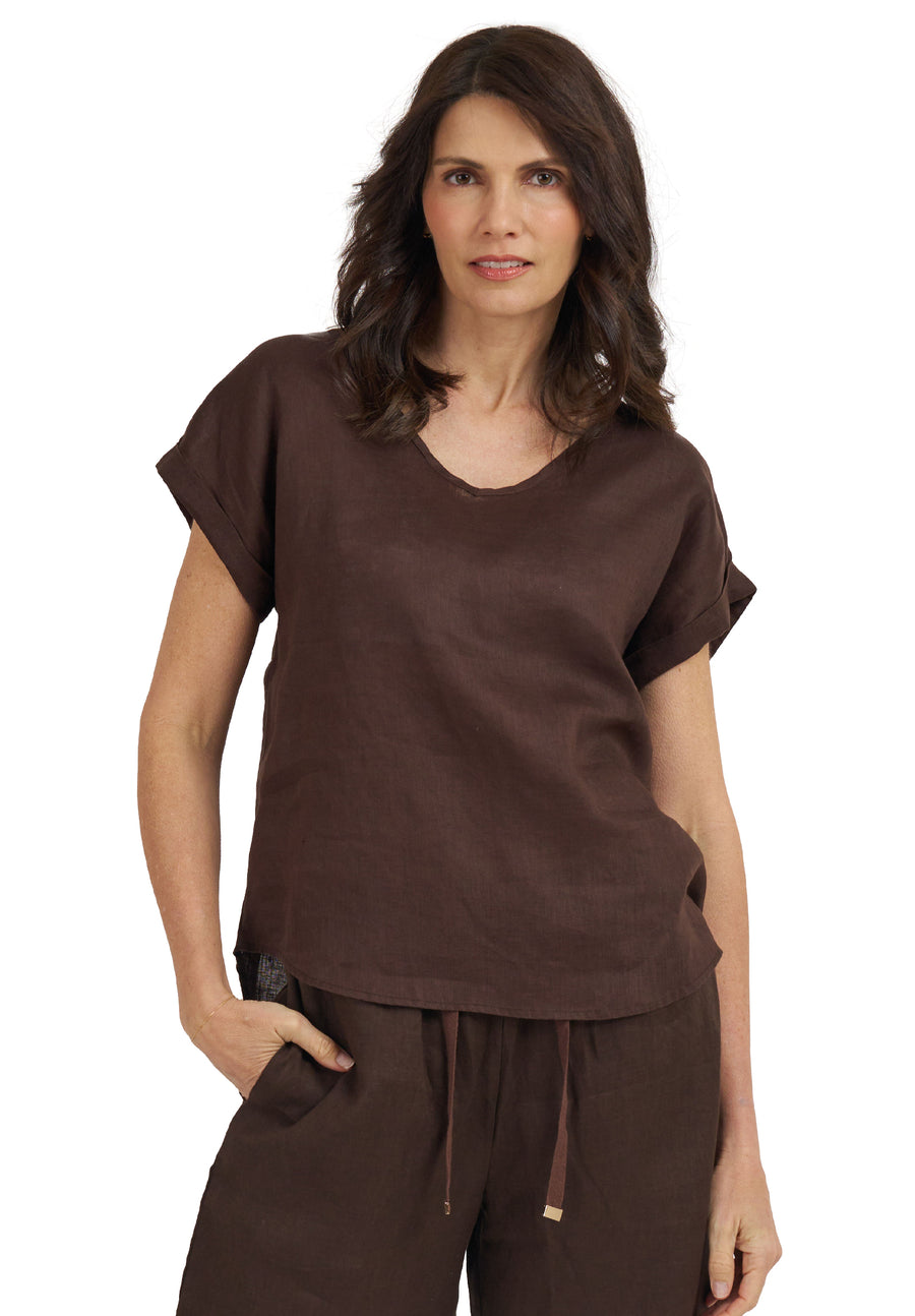 Martina Dark Chocolate Sand Washed Linen T-Shirt – CAMIXA
