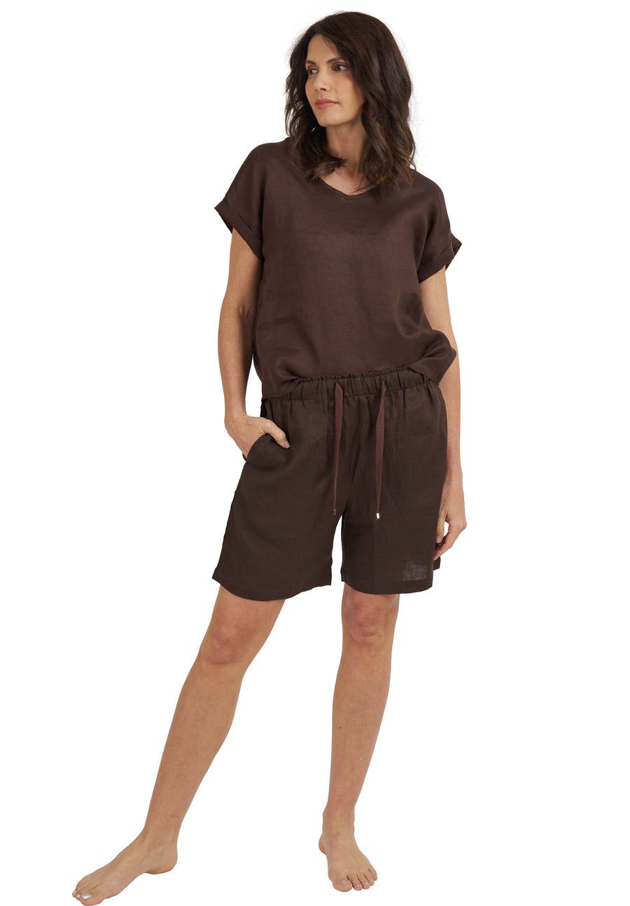 Martina Dark Chocolate Sand Washed Linen T-Shirt – CAMIXA
