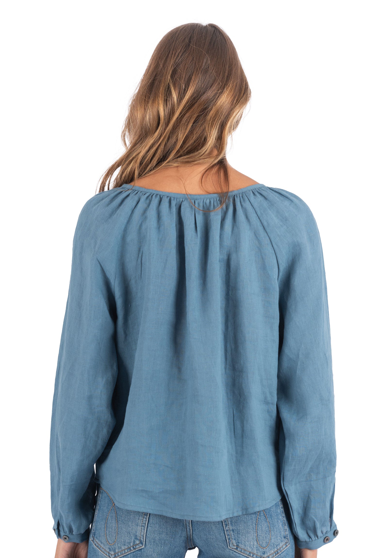 Poem Dusk Blue Peasant Linen Blouse – CAMIXA