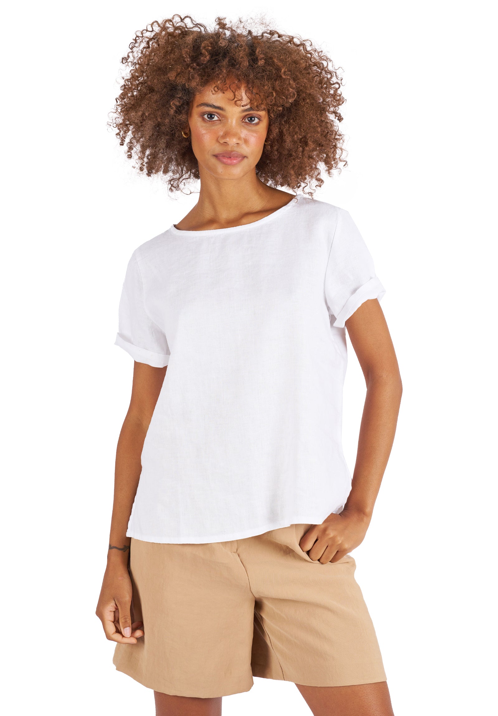 Teena-Linen White T-Shirt – CAMIXA