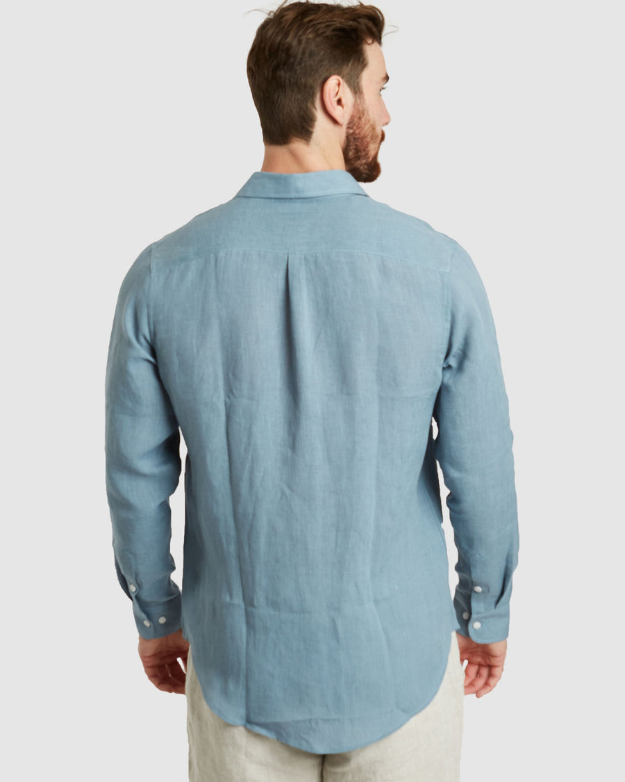 Tulum-Casual Dusk Blue Linen Shirt Long Sleeve – CAMIXA
